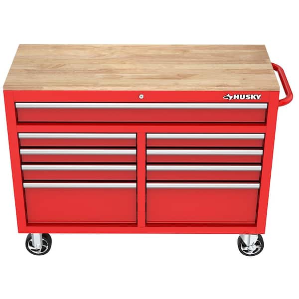 Husky Tool Storage 46 in. W x 18 in. D 9-Drawer Gloss Red Mobile ...