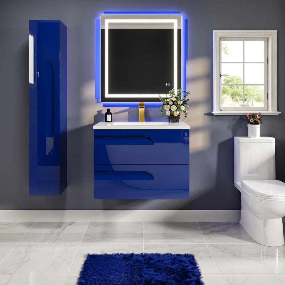 Eviva Joy 32 in. Single Sink Floating Blue Bath Vanity with White ...