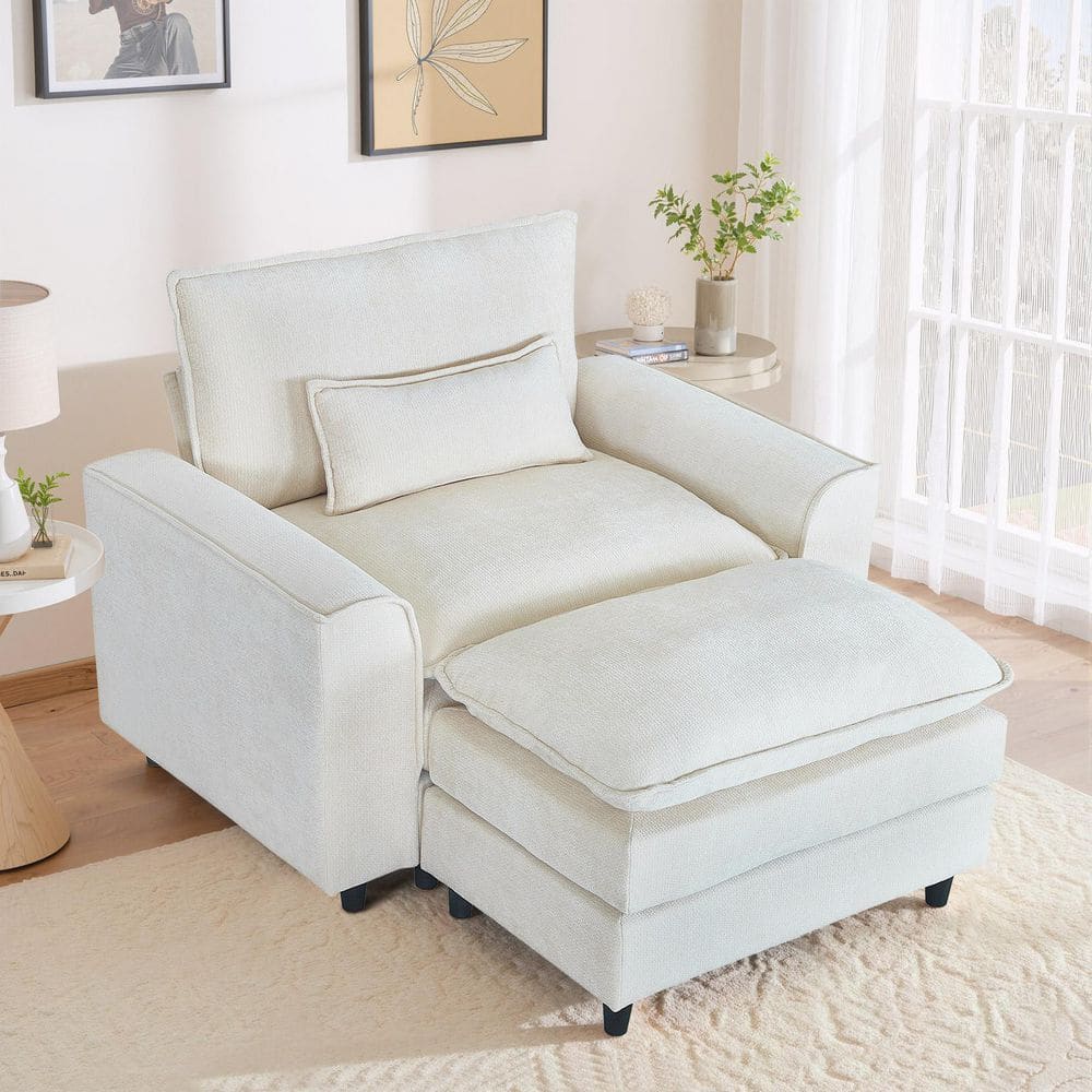 WONDER COMFORT Modern 52 in. Square Arm 2-Piece Chenille Sectional Sofa Single Accent Chair with ...