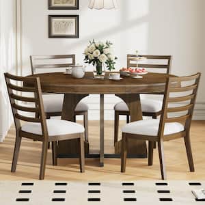 Noble House Somerset 5-Piece Walnut + Beige Dining Set with Expandable ...