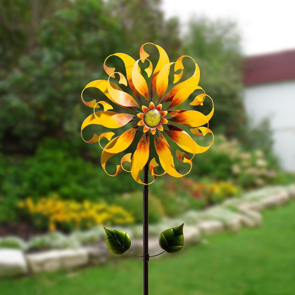 Evergreen 75 in. H Yellow Metal Sunflower Wind Spinner 47M5730 - The ...