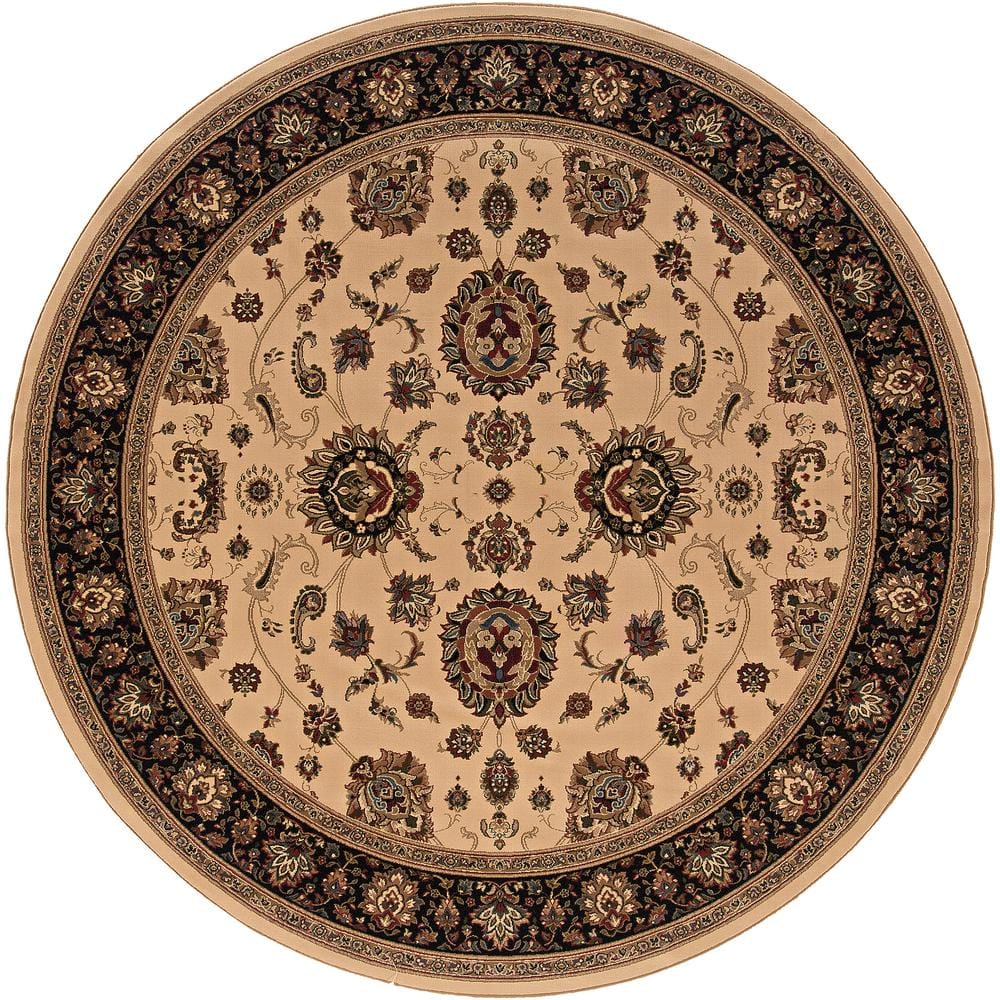 AVERLEY HOME Alyssa Ivory/Black 8 ft. x 8 ft. Round Traditional Border ...
