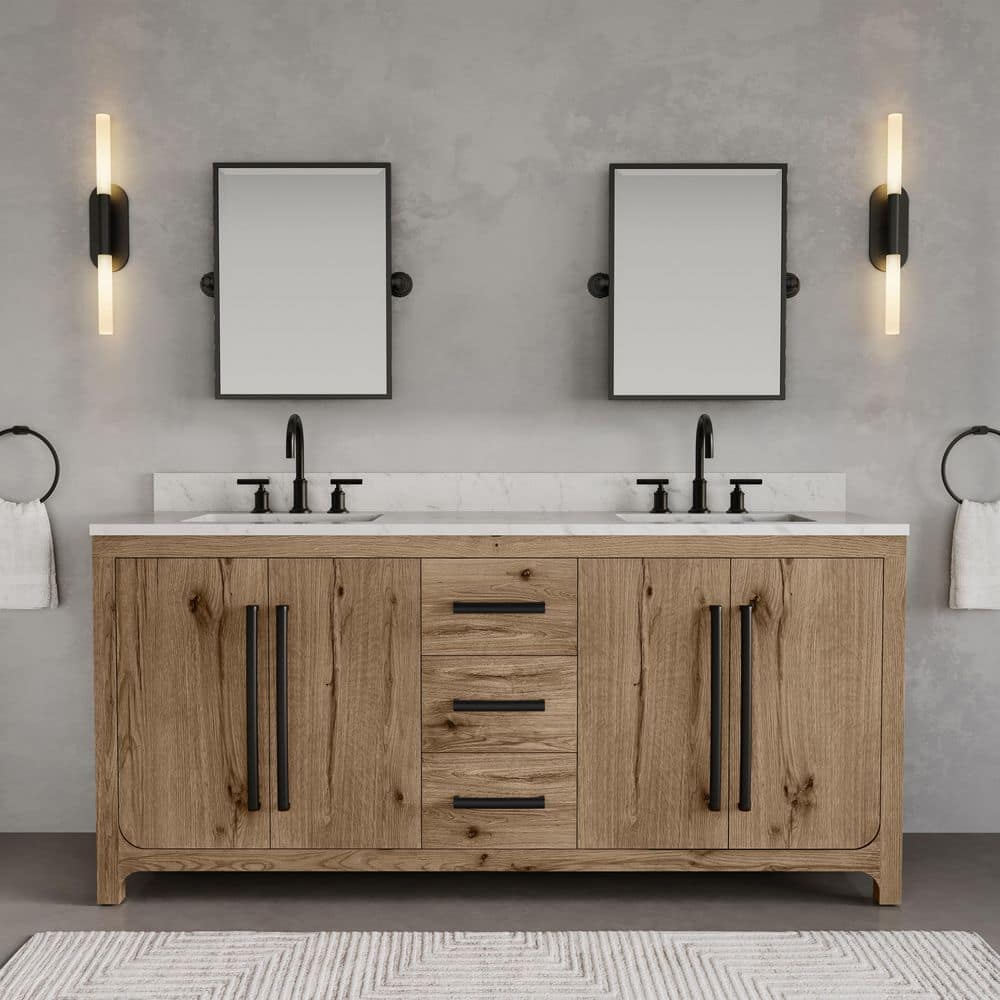 Water Creation Perris 72 in. Double Sinks Bath Vanity in Weathered Oak ...