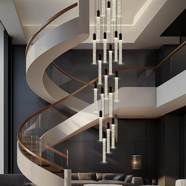 PUYRNF 7.7 in. 20-Light Dimmable LED Black Kitchen Island Chandelier ...