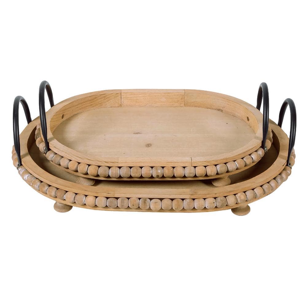 HOMZENE Brown Oval-Shaped Wood Decorative Tray Rustic Wooden Serving ...