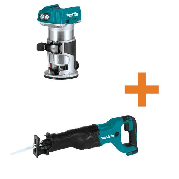 Makita 18V LXT Lithium Ion Brushless Variable Speed Compact Router with Built In LED Light with 18V LXT Reciprocating Saw XTR01Z XRJ04Z The Home Depot