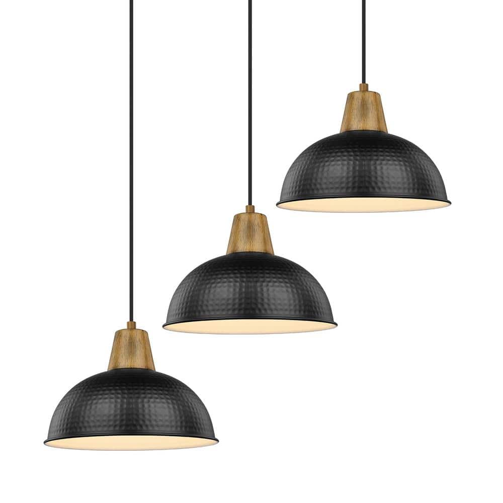 JAZAVA 10.2 in. 1-Light Black Pendant Light Fixtures With Hammered ...