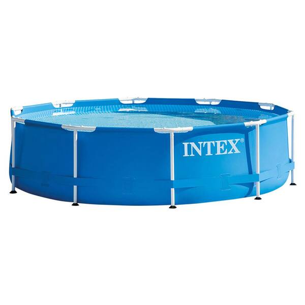 Intex 10 ft. x 2.5 ft. Round Metal Frame Backyard Above Ground Swimming ...