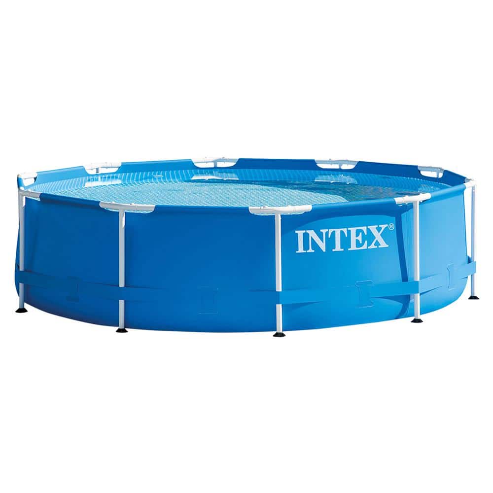 Intex 10 ft. x 2.5 ft. Round Metal Frame Backyard Above Ground Swimming ...