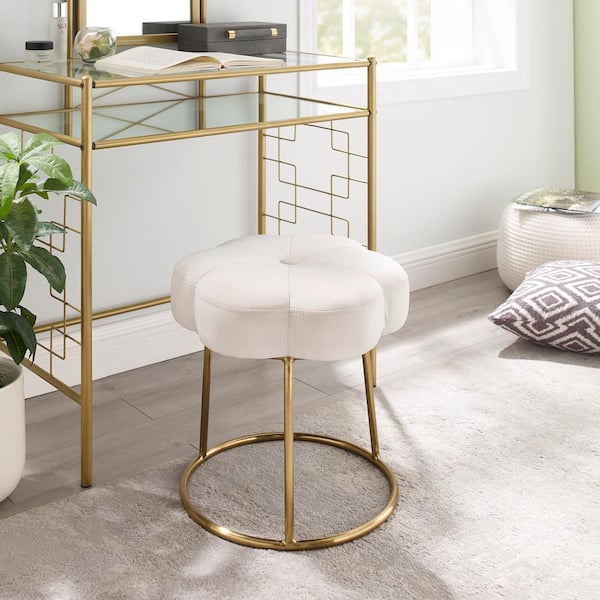 Linon Home Decor Vanessa White and Gold Metal 17.75 in. Tall Makeup Vanity Stool THD02688 The Home Depot