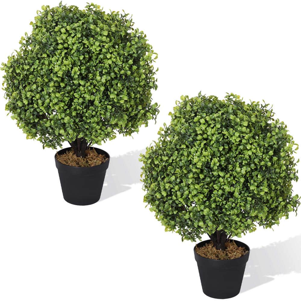 poetree 2 ft. Artificial Boxwood Topiary Ball Tree in Pot 2-Pack HD ...