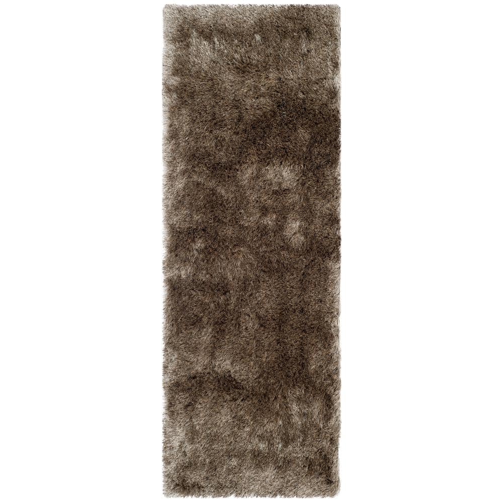 SAFAVIEH Paris Shag Sable 2 ft. x 12 ft. Solid Runner Rug SG511-9292 ...