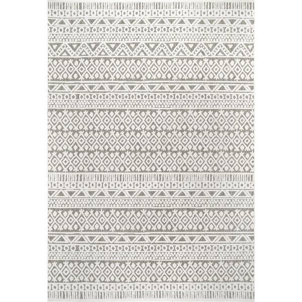 nuLOOM Tina Textured Geometric Banded Gray 7 ft. x 9 ft. Indoor/Outdoor ...