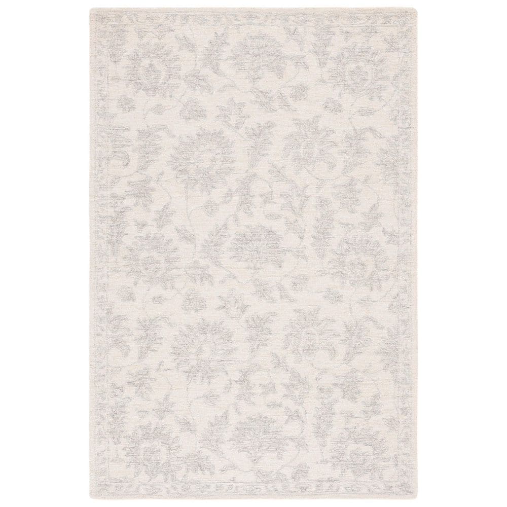 SAFAVIEH Ebony 5 ft. x 8 ft. Ivory/Gray Floral Faded Area Rug EBN905A-5 ...