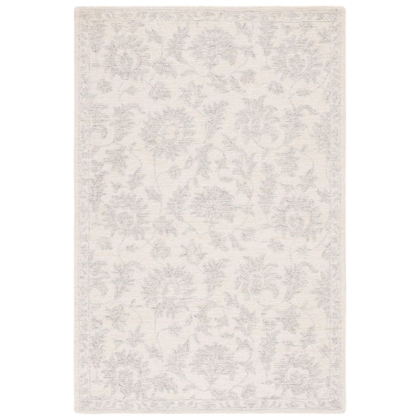 SAFAVIEH Ebony 5 ft. x 8 ft. Ivory/Gray Floral Faded Area Rug EBN905A-5 ...