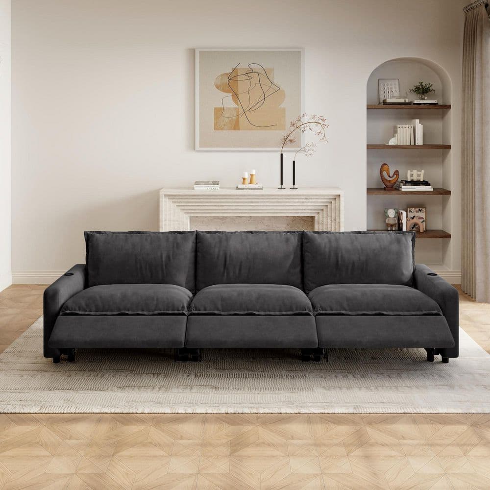 Magic Home Power Recliner Couch,116 in. Square Arm 3-Piece Linen ...