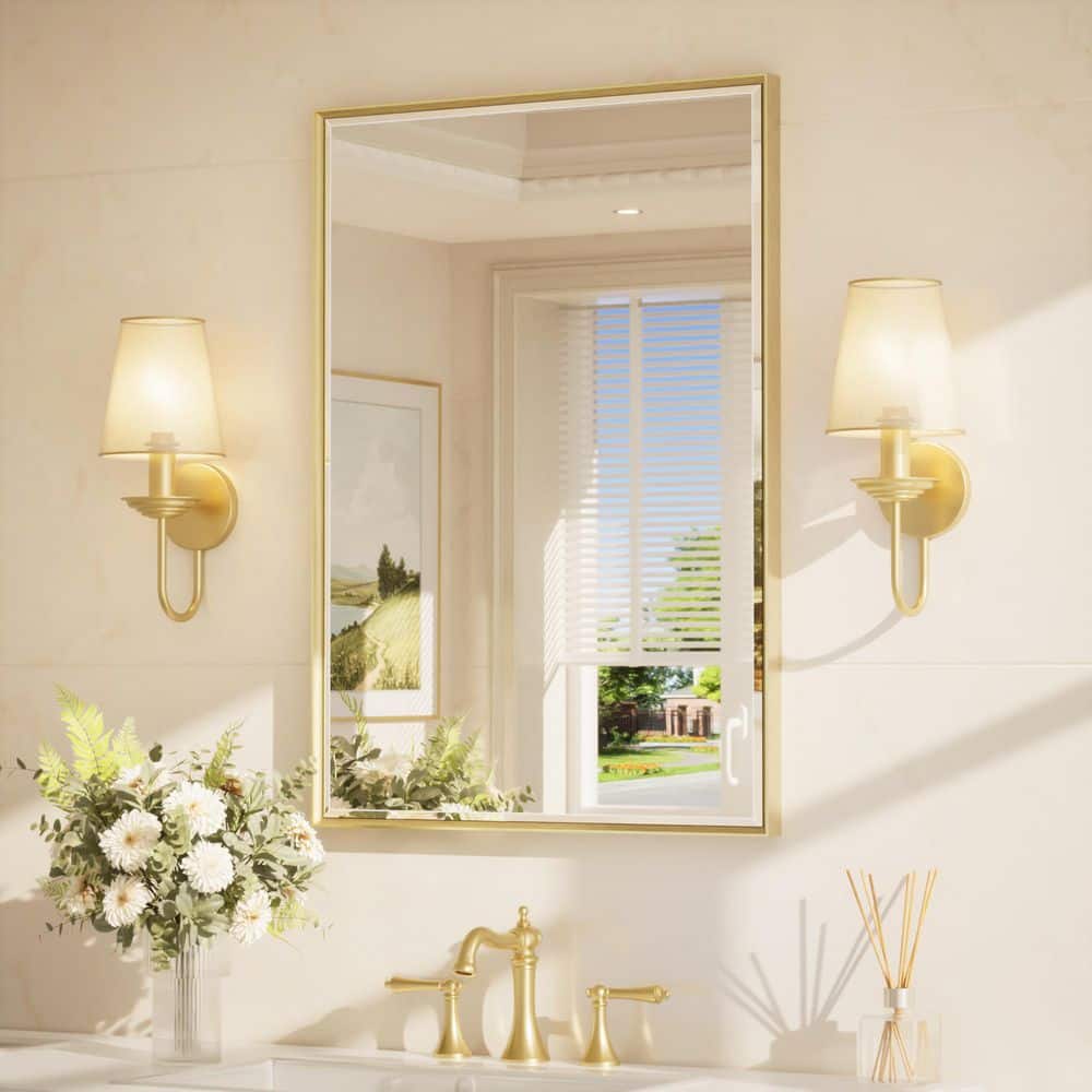 Reviews for KeonJinn 24 in. W x 36 in. H Framed Brushed Gold Mirrors ...
