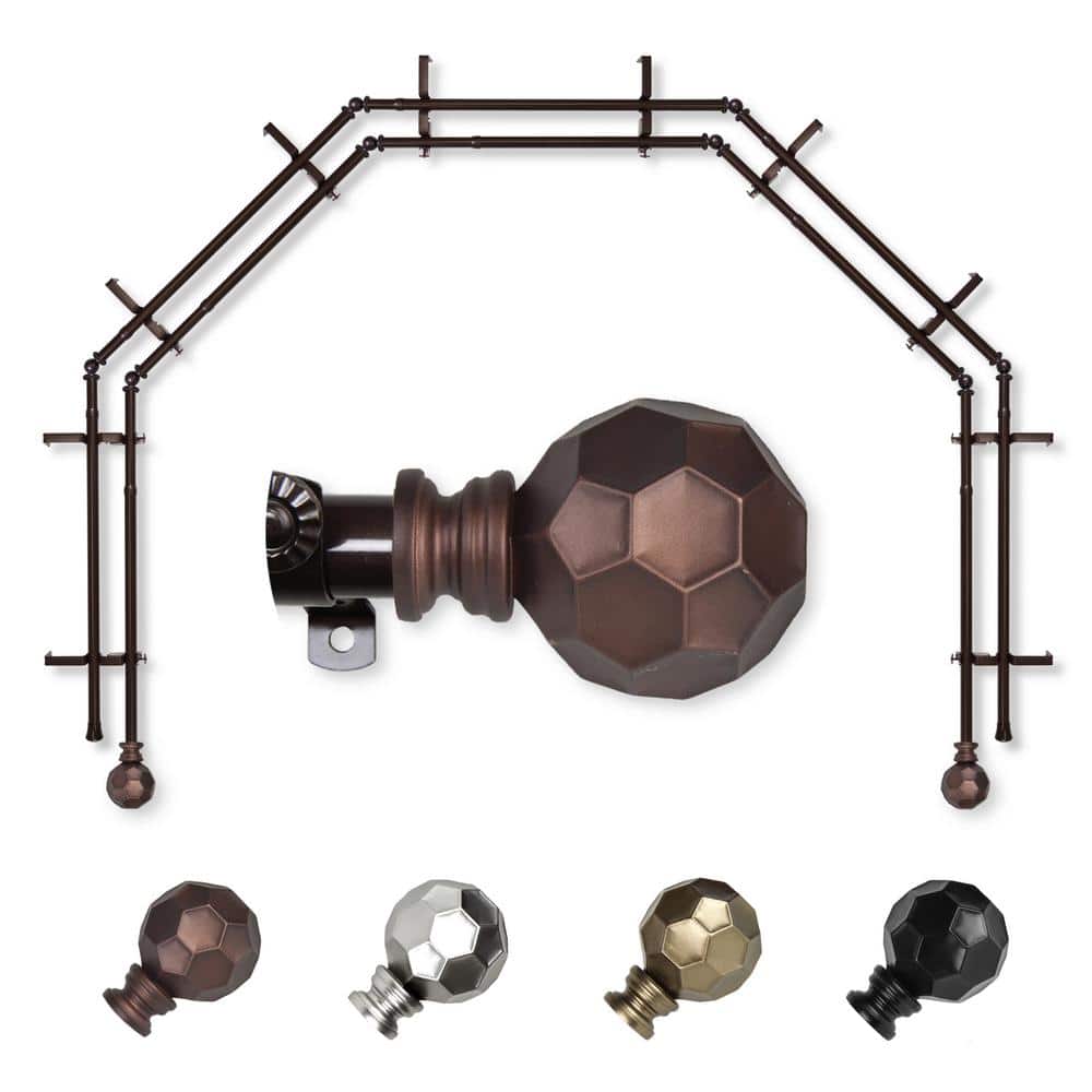 EMOH 13/16" Dia Adjustable 5-Sided Double Bay Window Curtain Rod 28 to ...