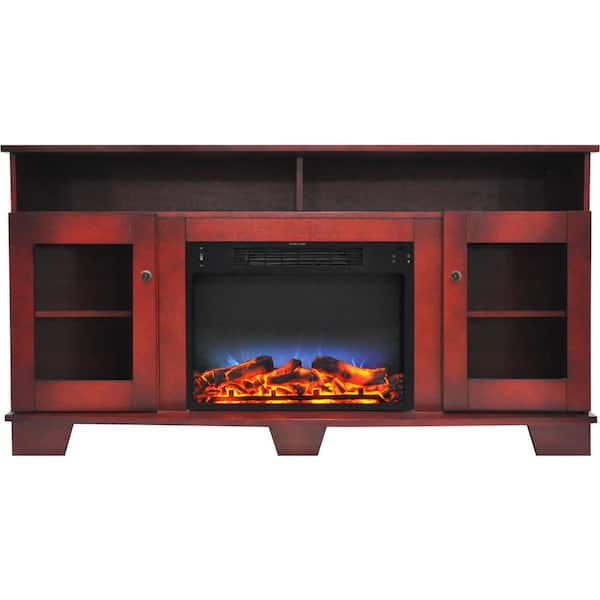 Hanover Glenwood 59 in. Electric Fireplace in Cherry with Entertainment ...