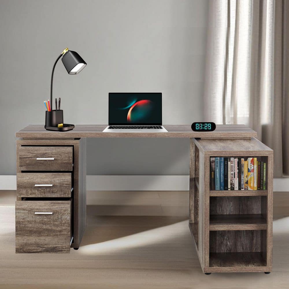 HOMESTOCK 59.84 in. L-Shaped Desk with Drawers, Large Modern Computer ...