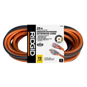 RIDGID 25 ft. 12/3 Heavy Duty Indoor/Outdoor Extension Cord with Tritap ...