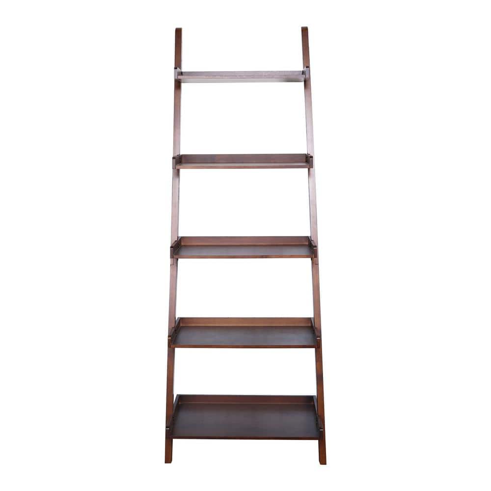 FUNKOL Brown 5-Tier Ladder Shelf with Storage BLadderLSS - The Home Depot