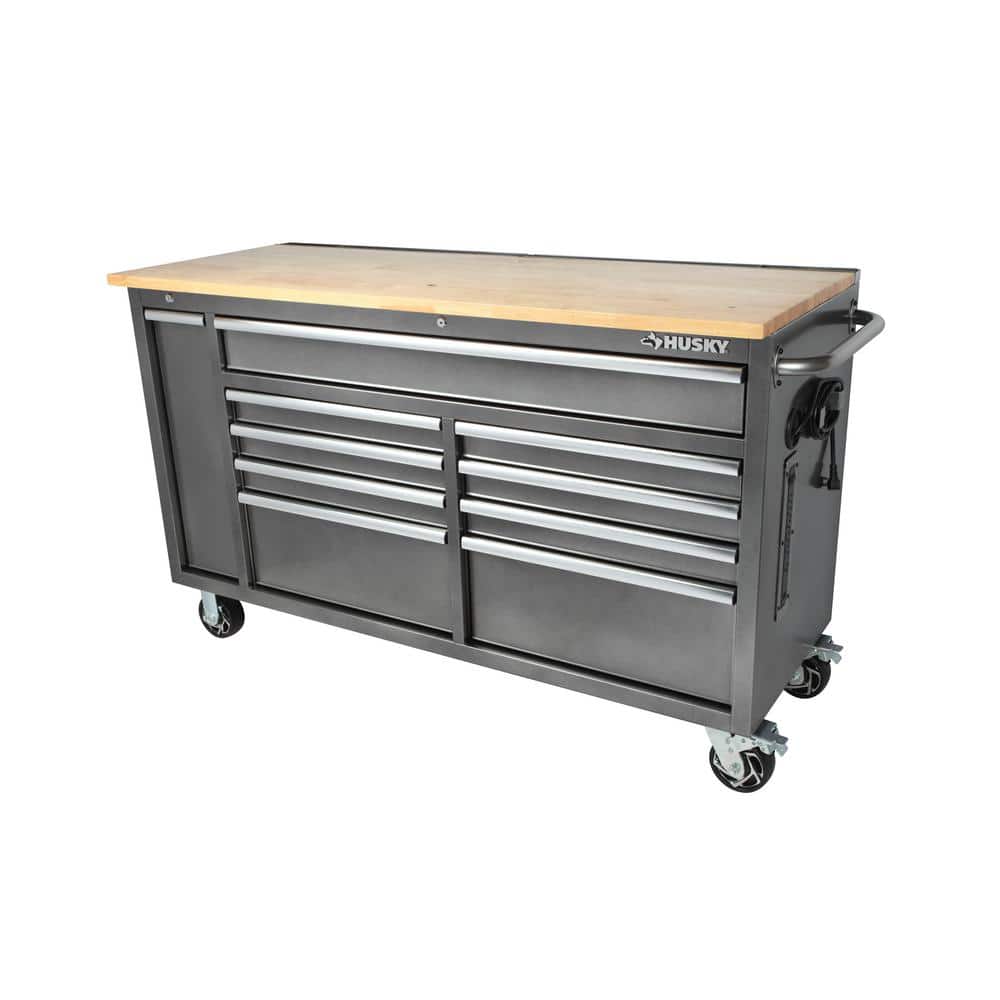 Husky 61 in. W x 24 in. D Standard Duty 10-Drawer Mobile Workbench Tool ...
