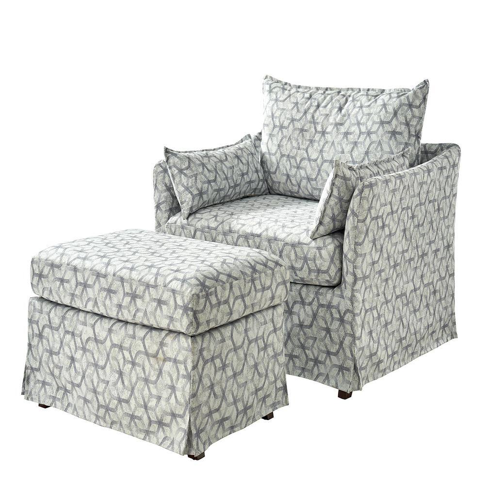 JAYDEN CREATION Sylvia Modern Geometric Slipcovered Solid Wood Leg ...