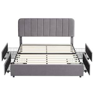 VECELO Upholstered Bed Frame Gray Metal Frame Full Platform Bed with ...
