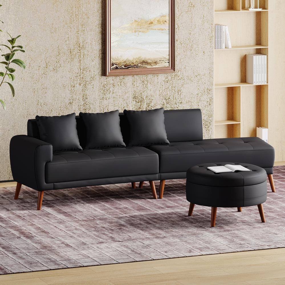 Harper & Bright Designs 107 in W Square Arm Faux Leather Rectangle Sofa ...