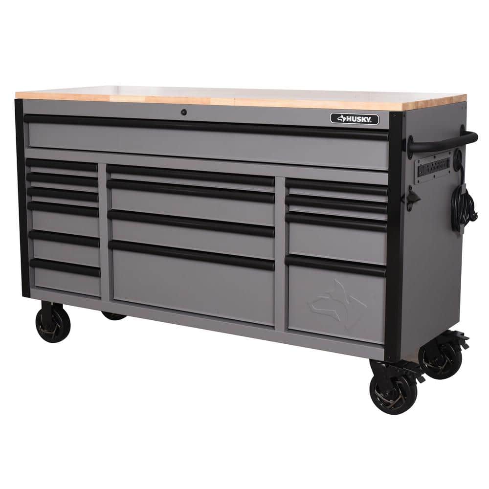 Husky Heavy Duty 61 in. W x 23 in. D 15-Drawer Matte Gray Mobile ...