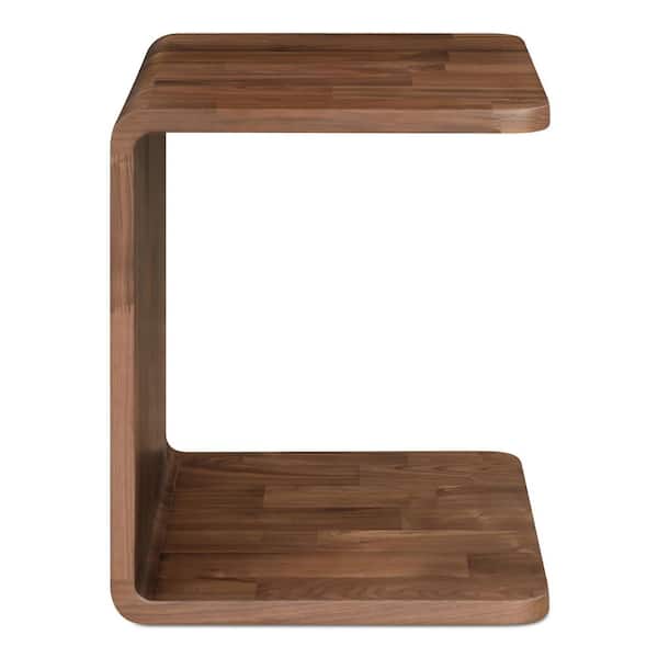 NADAAL STUDIOS Marenith 20.5 in. Walnut Rectangular Solid Wood End Table with Curved Edge Design ...