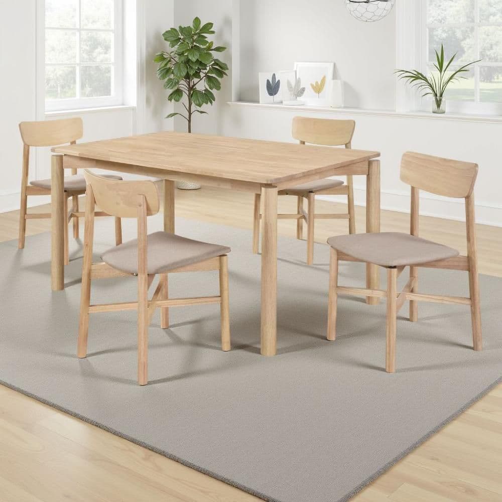 Benjara Rida 5-Piece Rectangle Tan Brown and White Washed Wood Top ...