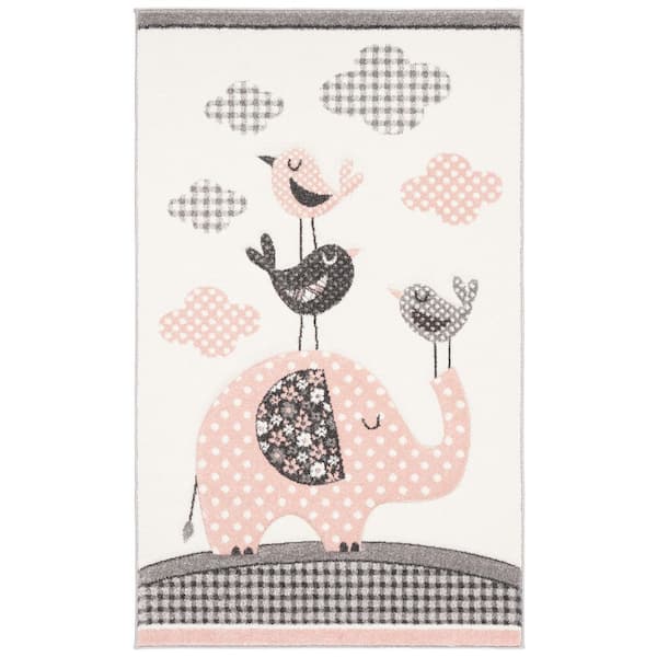 SAFAVIEH Carousel Kids 4 ft. x 6 ft. Pink/Ivory Polka-Dot Elephant Area ...