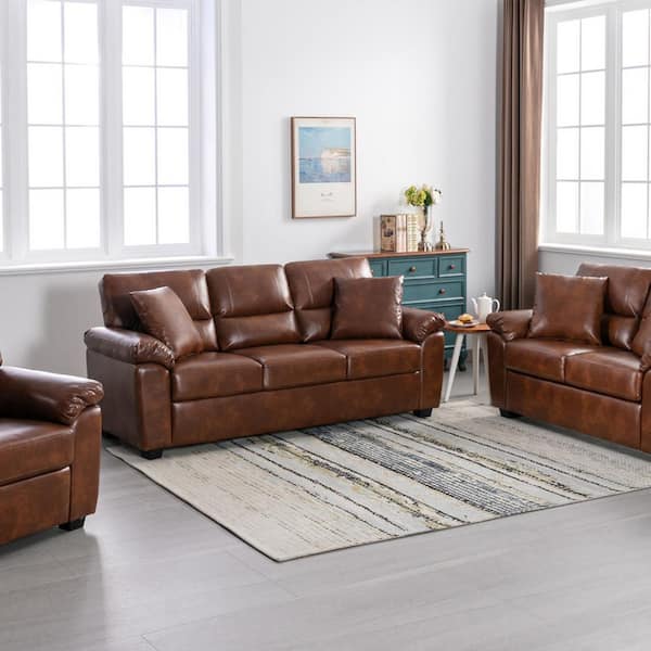 Morden Fort Sofa Collection 83 in. Flared Arm PU Leather Mid Century Modern Couch Rectangle Upholstered Sofa in Brown G102 BN 3