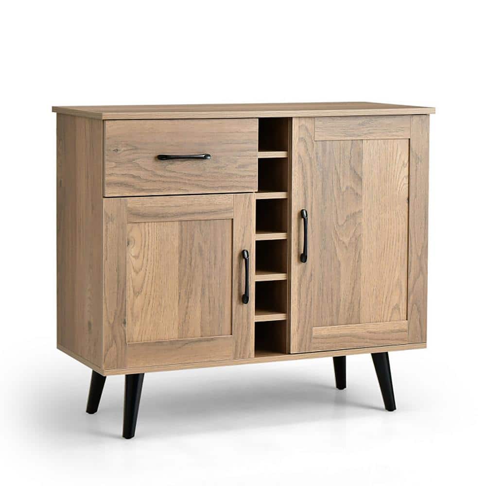 Boyel Living Brown Wood 35.5 in. 2-Door Buffet Sideboard with 6-Bottle ...