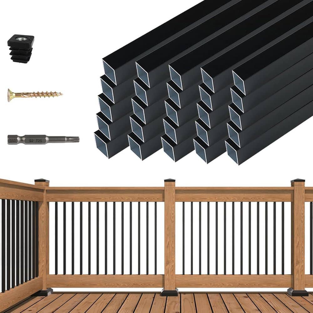 KIWDZFU 26 in. H x 0.75 in. W Black Aluminum Square Baluster Stair ...