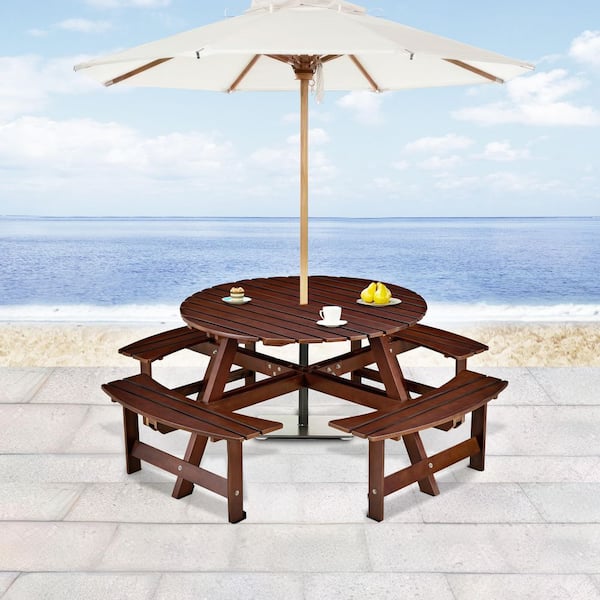 Reviews for 70 in., Natural Round Wood Outdoor Picnic Table Patio ...