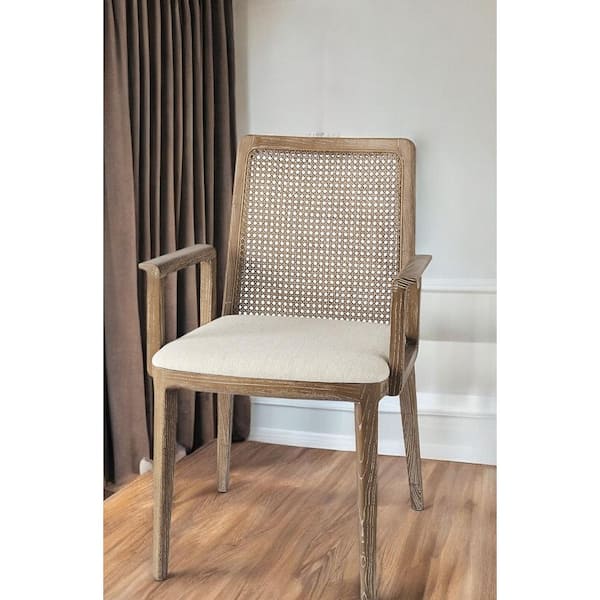HomeRoots Light Natural And Cream Uholstery And Cane Arm Chair ...