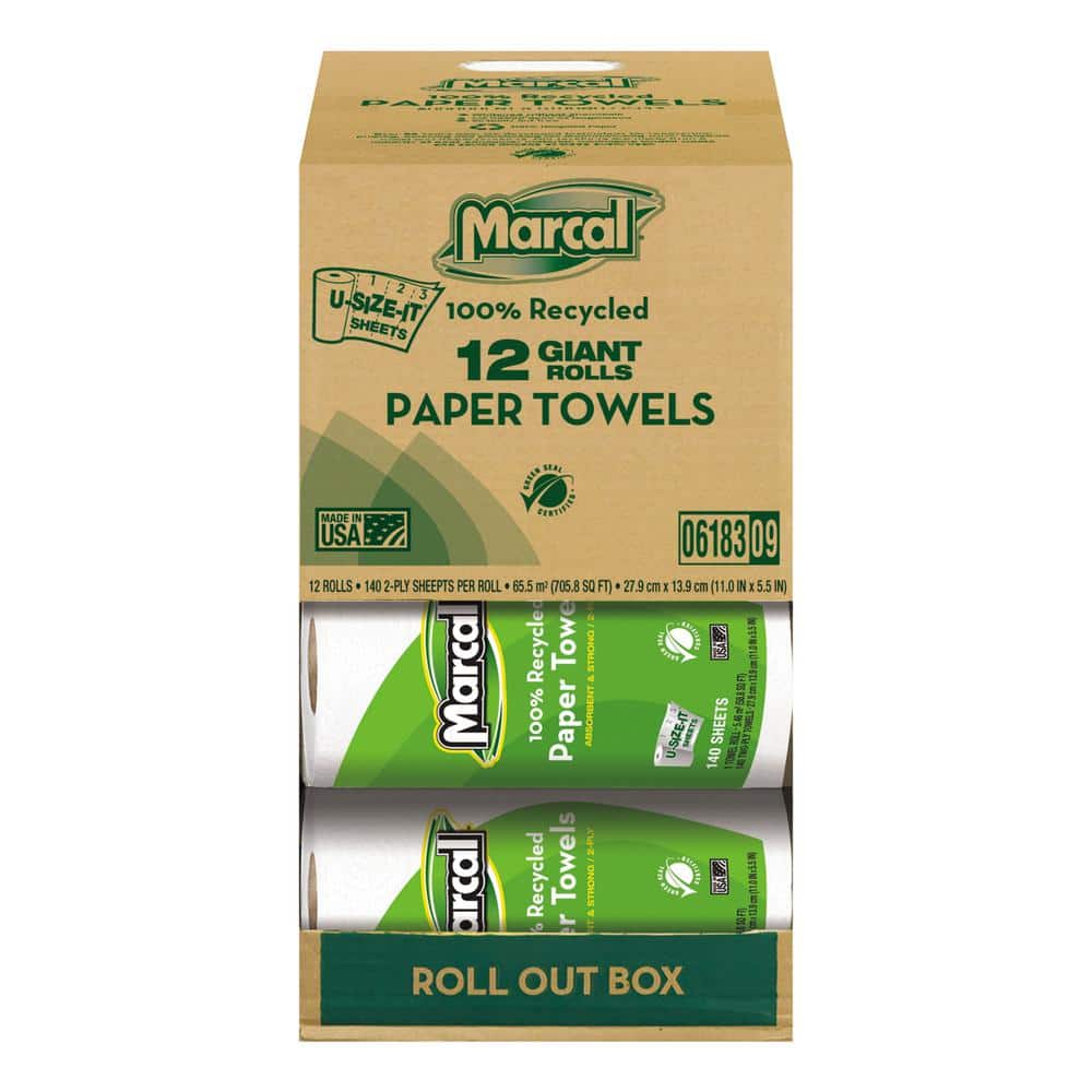 Marcal White 100% Recycled 2-Ply Paper Towl Roll (140-Sheets per Roll ...