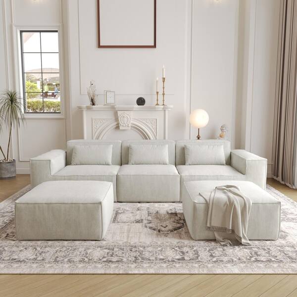 Magic Home 118 in. Square Arm Corduroy Fabric Overside Rectangle 3 ...