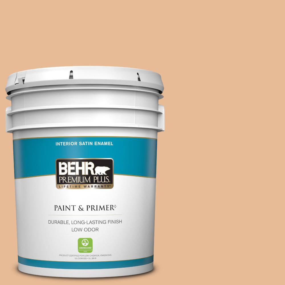 BEHR PREMIUM PLUS 5 gal. #280C-3 Fresh Praline Satin Enamel Low Odor ...