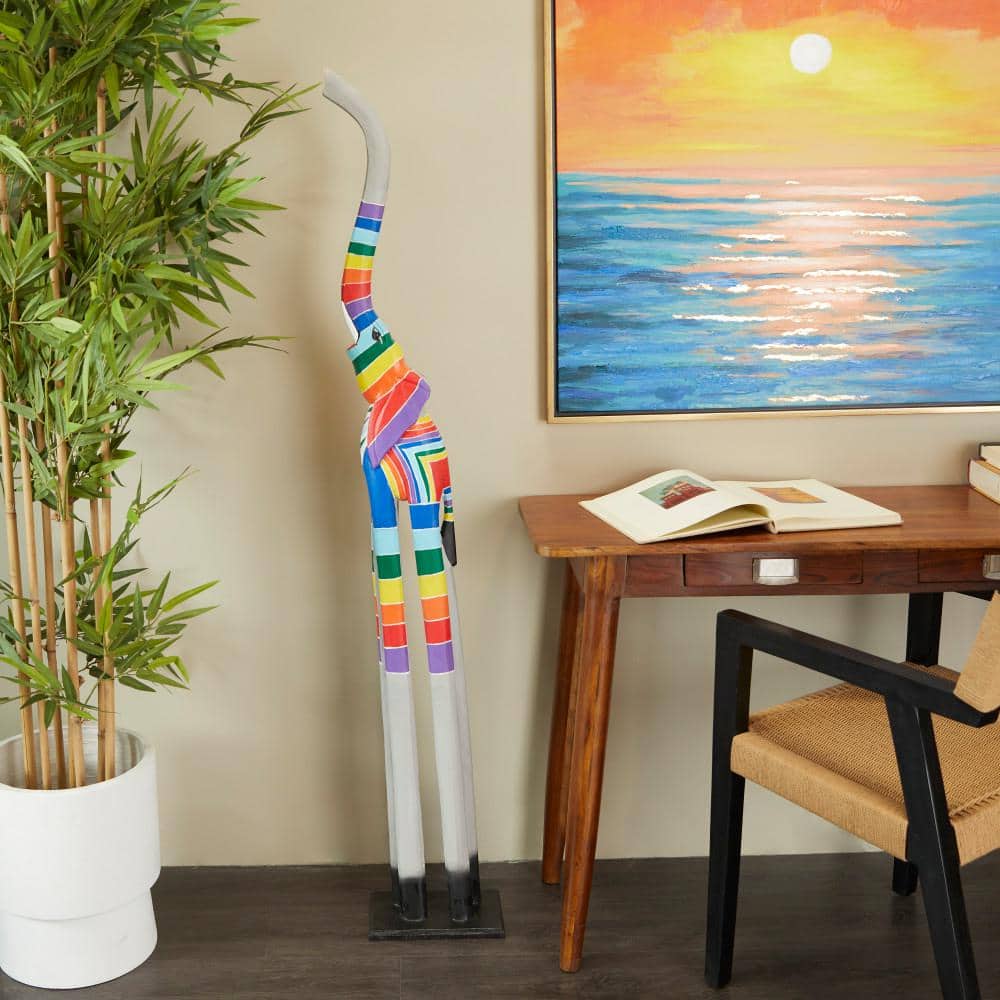Litton Lane Multi Colored Wood Striped Elephant Sculpture 042847 - The ...