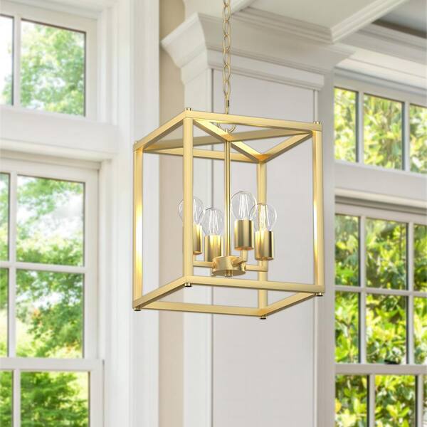 JAZAVA 60-Watt 4-Light Pendant Light with Gold Metal Shaded, No Bulbs ...