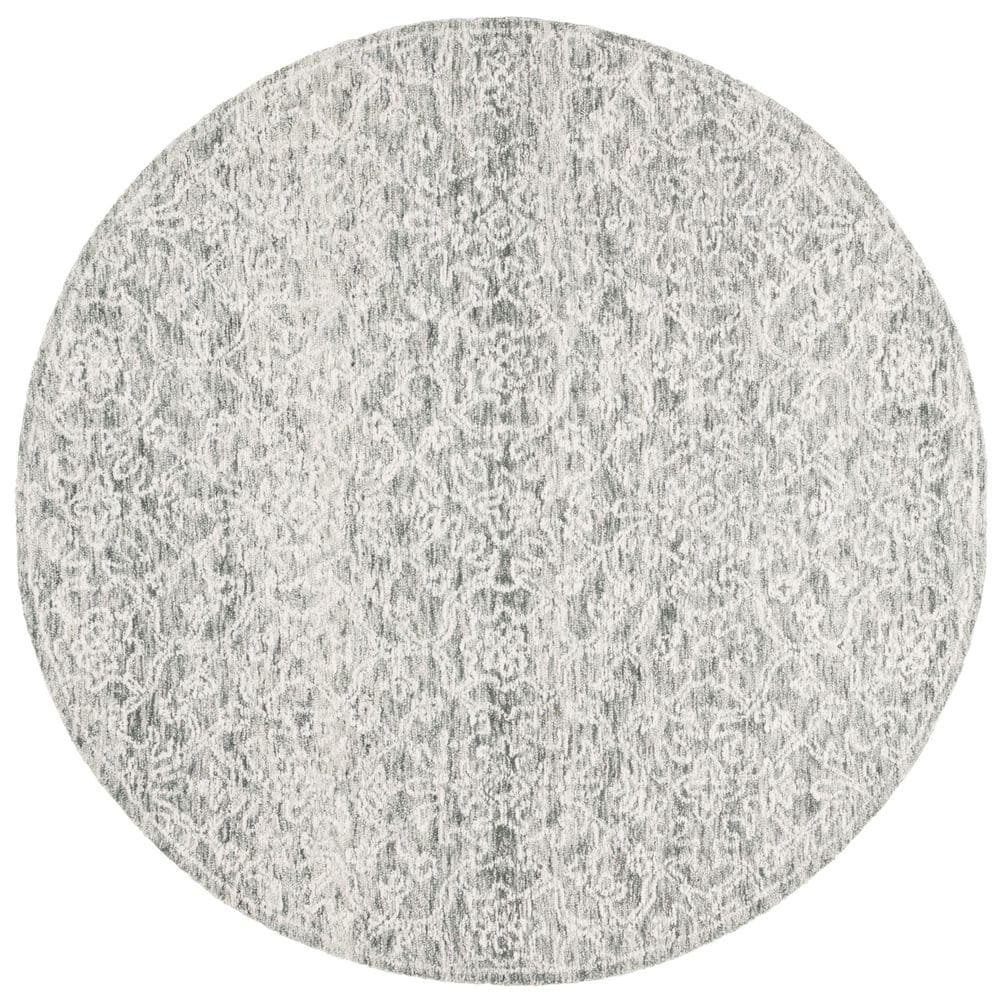 SAFAVIEH Ebony 6 ft. x 6 ft. Ivory/Gray Floral Abstract Round Area Rug ...