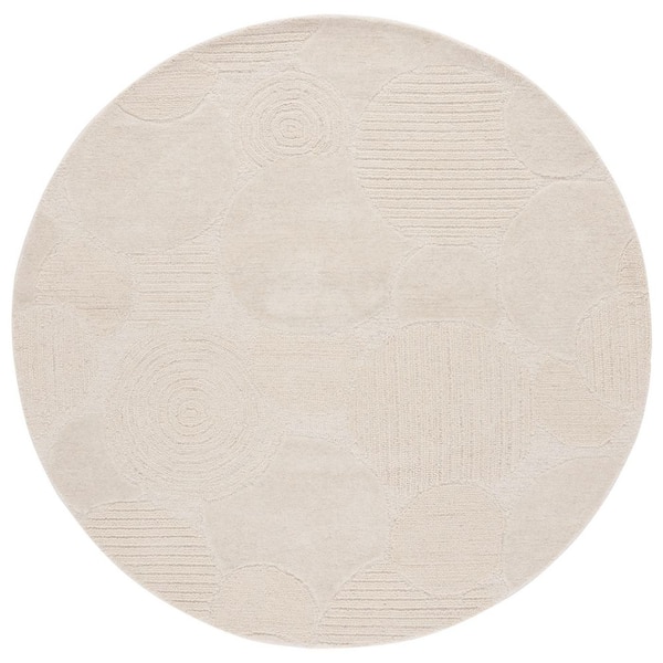SAFAVIEH Ebony 6 ft. x 6 ft. Ivory Solid Swirls Round Area Rug EBN403A ...
