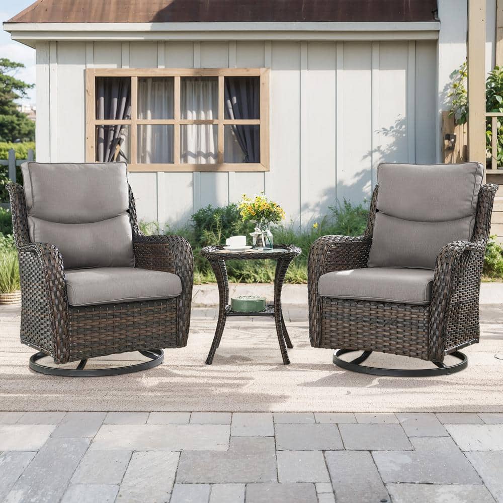 Gymojoy Carolina Brown Wicker 3-Piece Outdoor Swivel Glider Set Outdoor ...