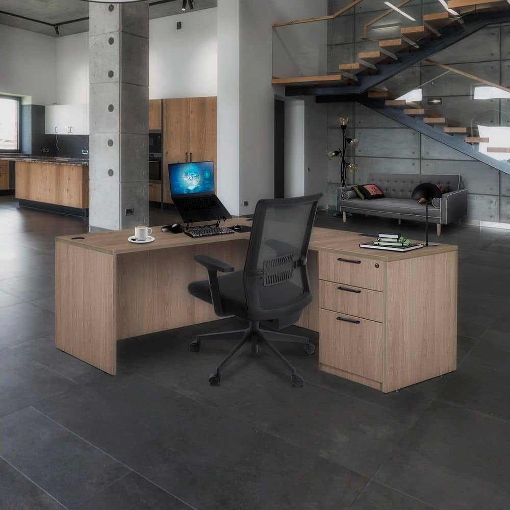Regency Legacy 66 in x 77 in. Noble Oak L Desk with Single Full ...