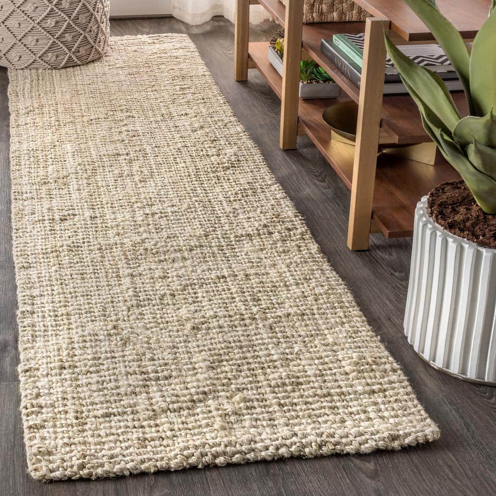 JONATHAN Y Light Ivory 2 ft. x 18 ft. Pata Hand Woven Chunky Jute ...