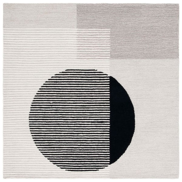 SAFAVIEH Ebony 6 ft. x 6 ft. Black/Ivory Abstract Geometric Shapes ...